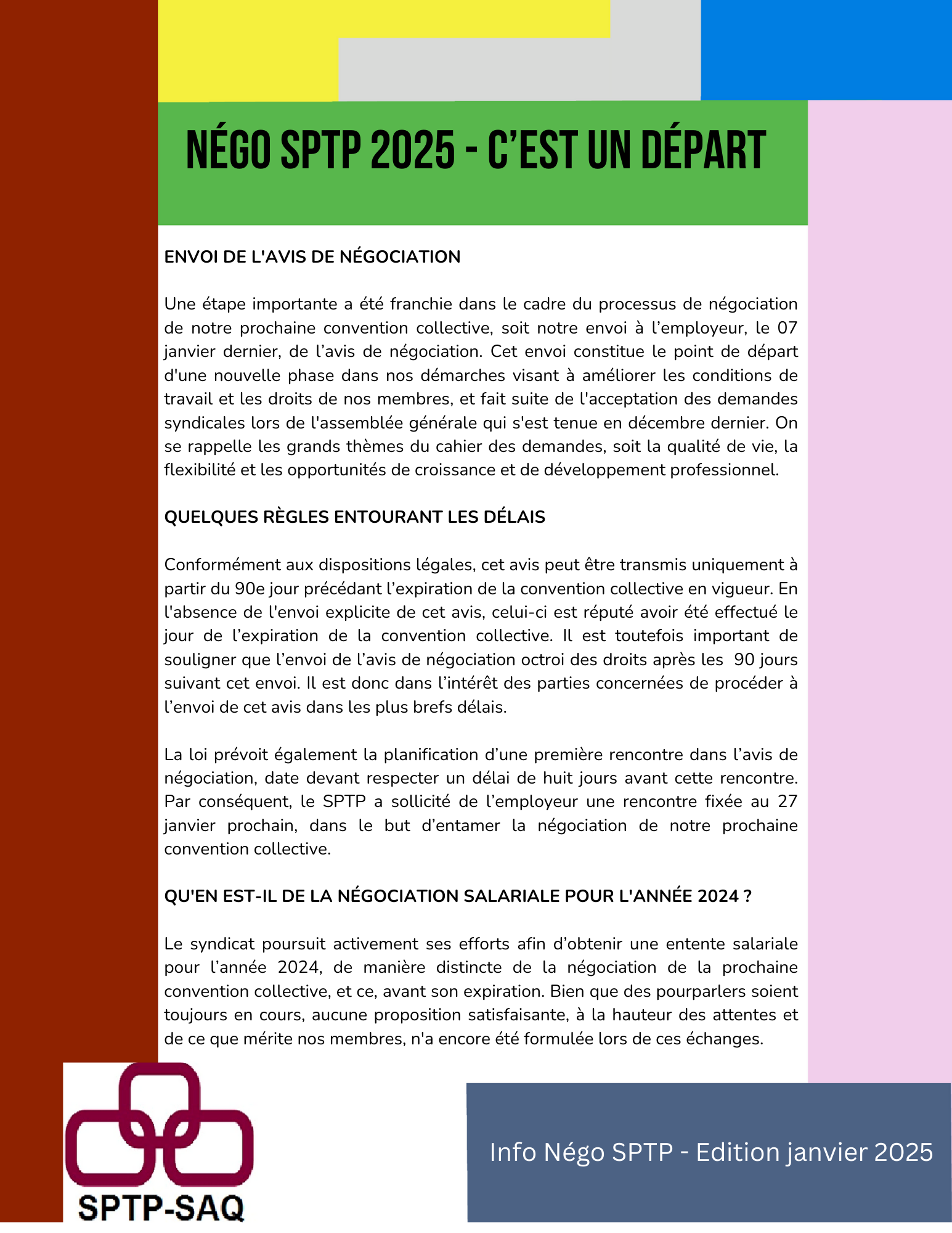 Info Négo SPTP 2025 – Édition janvier – SPTP-SAQ